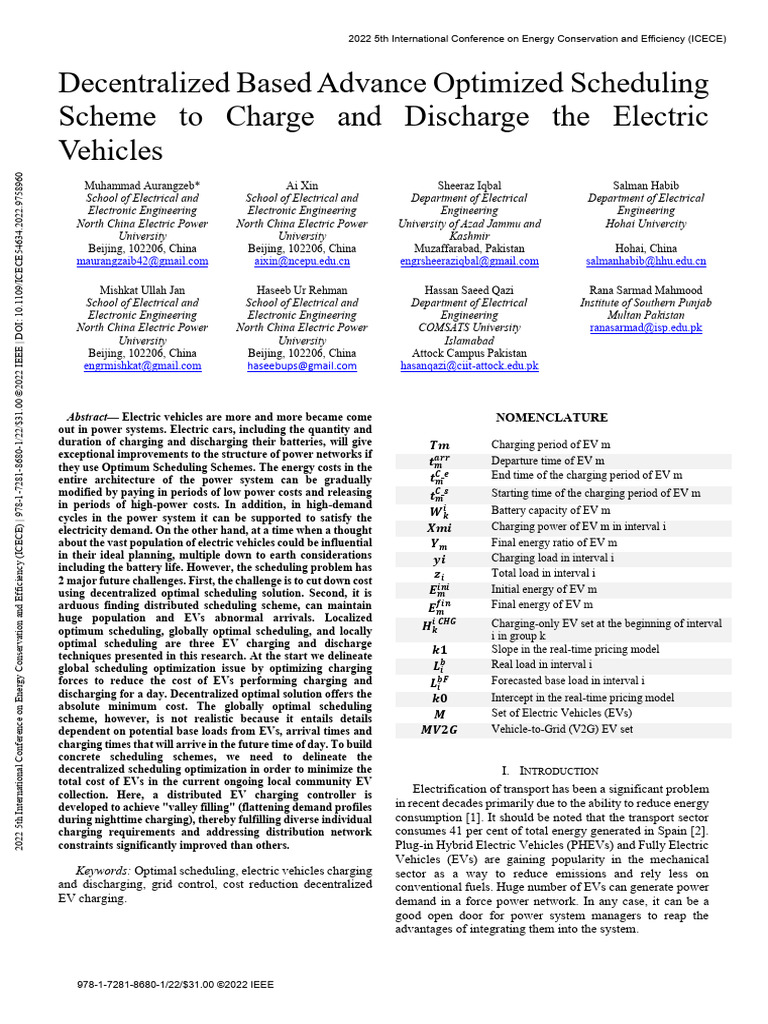 Decentralized Based Advance Optimized Scheduling Scheme To Charge and ...