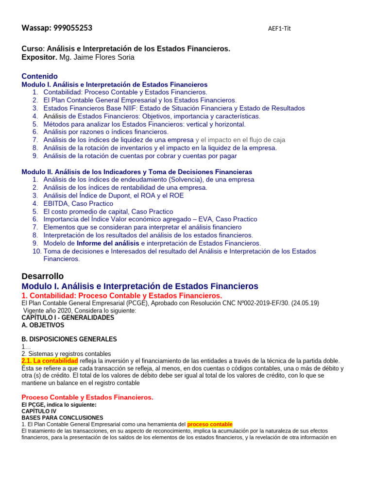 Curso Analisis e Interpretacion de Estados Financieros | PDF | Contabilidad | normas ...