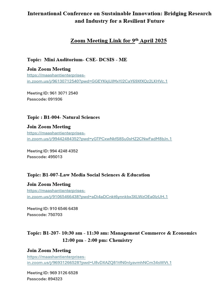 Zoom Meeting Links - 9th April 2025 - International C - 250409 - 114844 ...