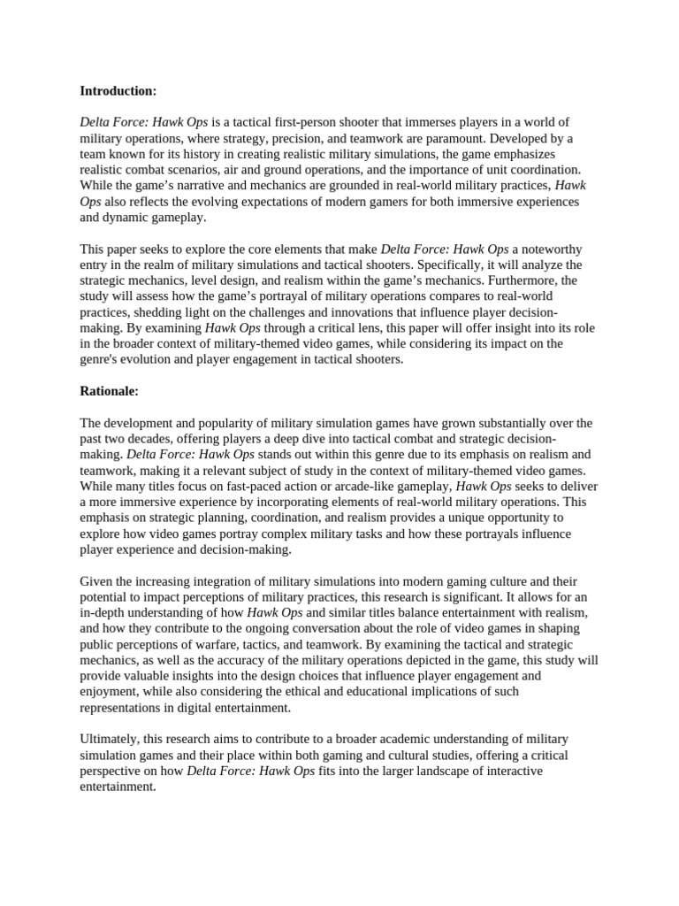 Analyzing the Tactical Gameplay and Strategic Mechanics of Delta Force Hawk Ops | PDF ...
