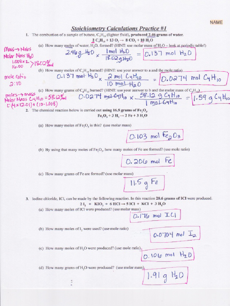 Stoich Practice #1 - KEY | PDF