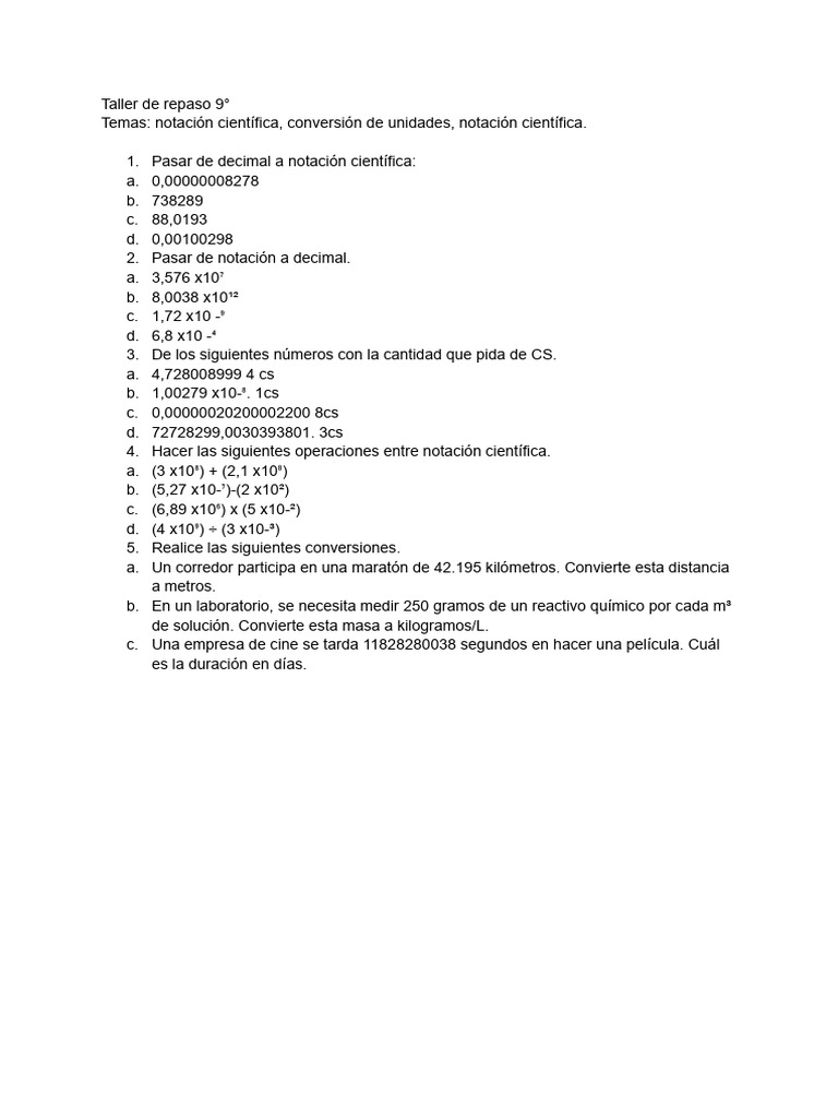 Taller Repaso 9° | PDF