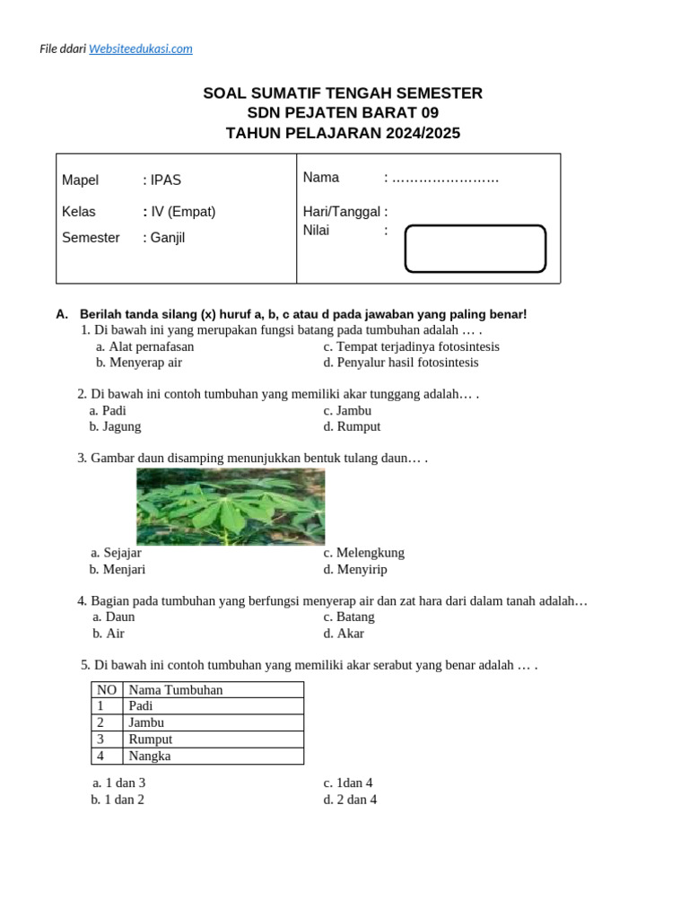 Soal STS 1 IPAS Kelas 4 | PDF