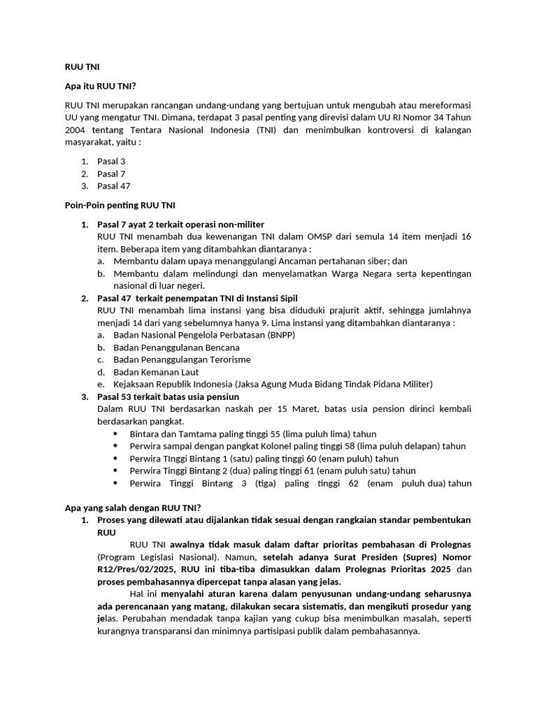 RUU TNI | PDF