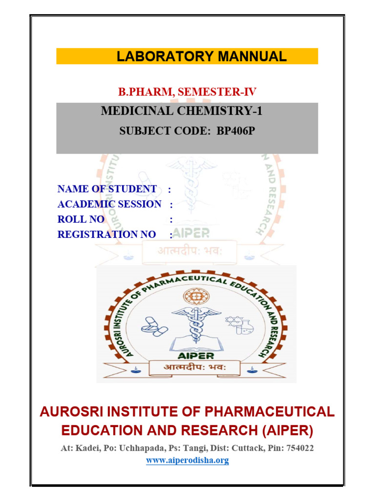 Medicinal Chemistry Lab Manual BP406P | PDF | Titration | Chemistry