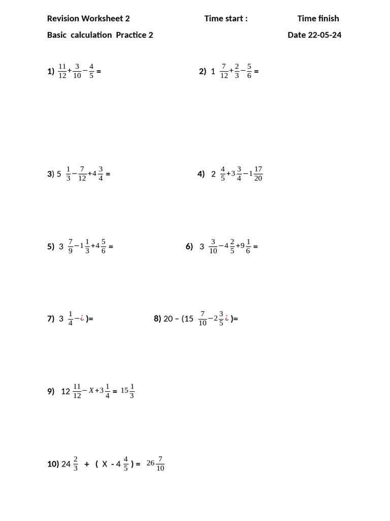 Basic Calculation Practice Worksheet | PDF