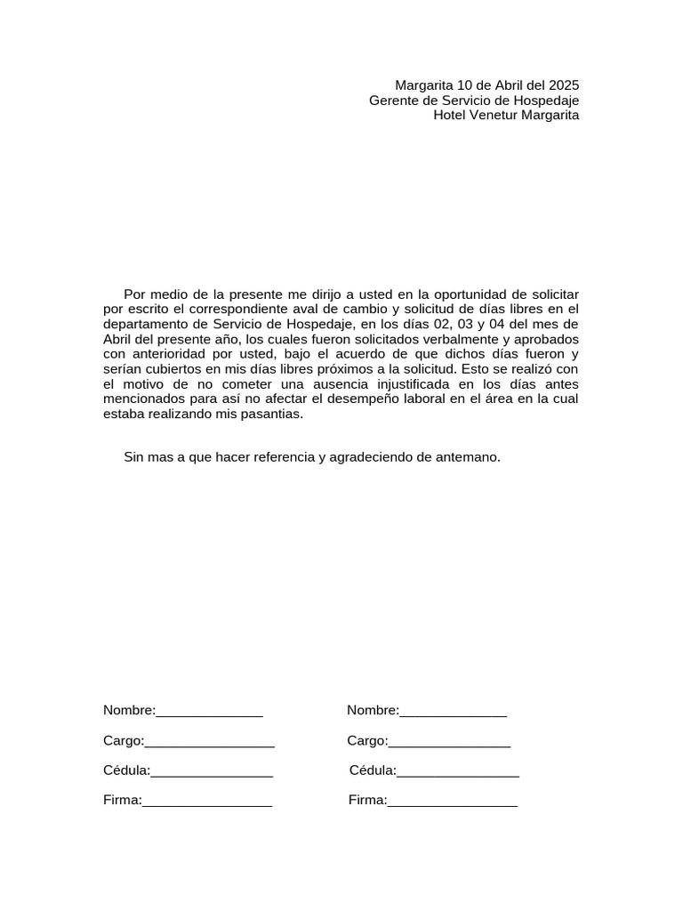 Solicitud de Dias Libres Yosemar | PDF