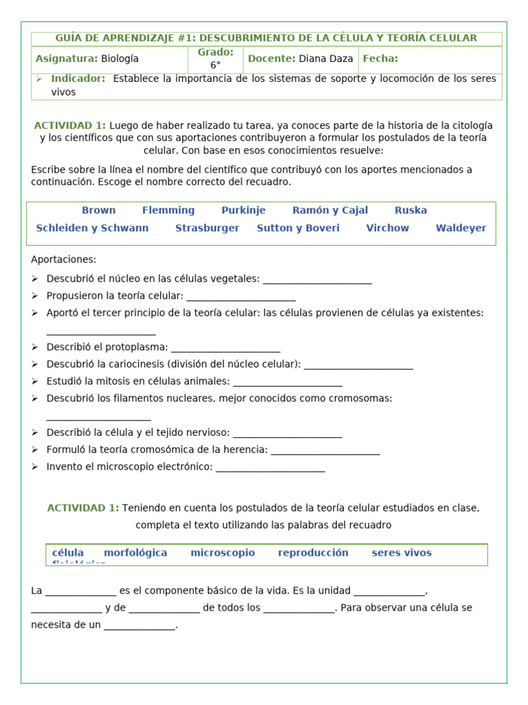 Guía 1 - Teoria Celular | PDF