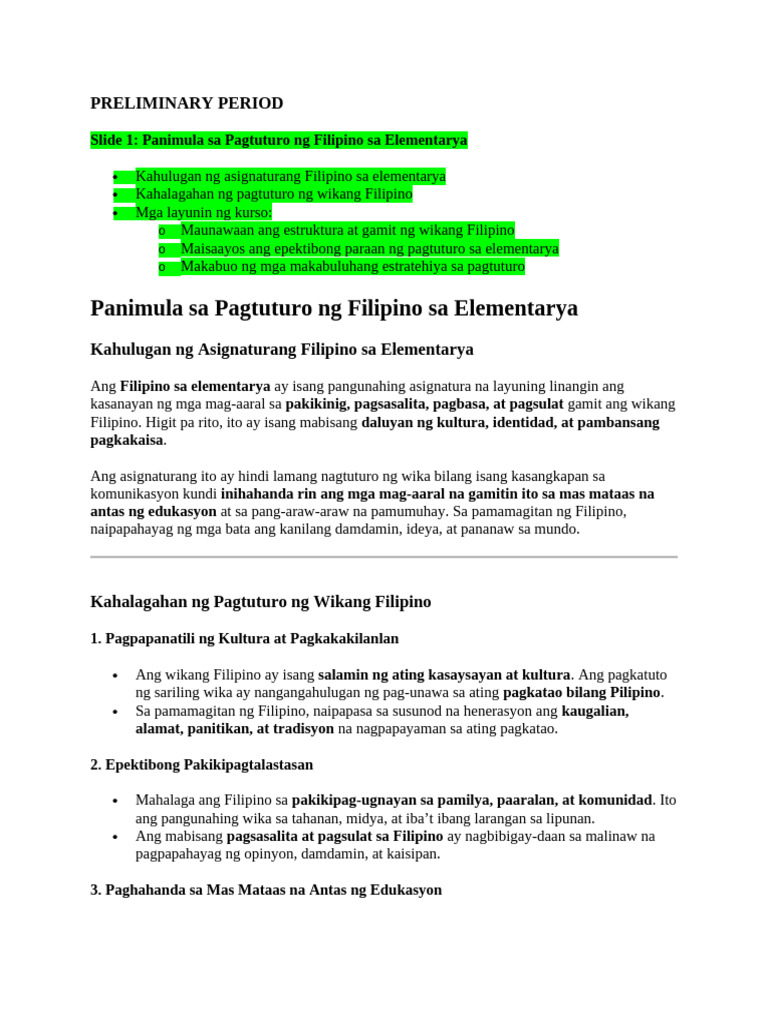 Pagtuturo NG Filipino Sa Elementarya I - Estruktura at Gamit NG Wikang ...