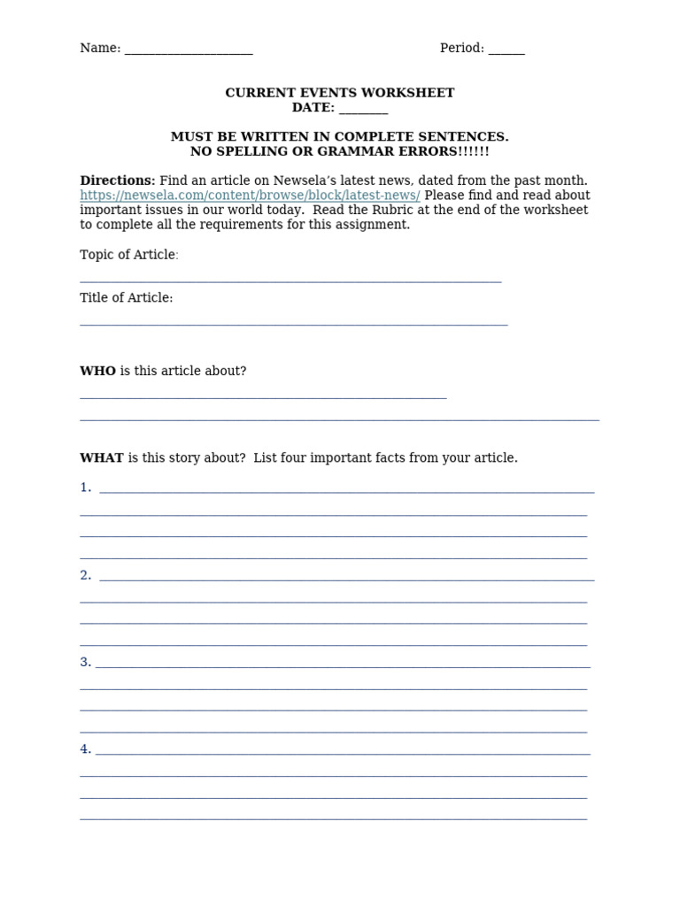 Current Events Worksheet | PDF | Linguistics | Human Communication