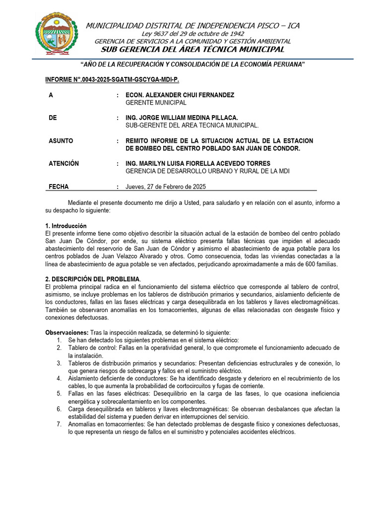 Informe N°0043 - Diagnostico Del Sistema Electrico de San Juan de ...