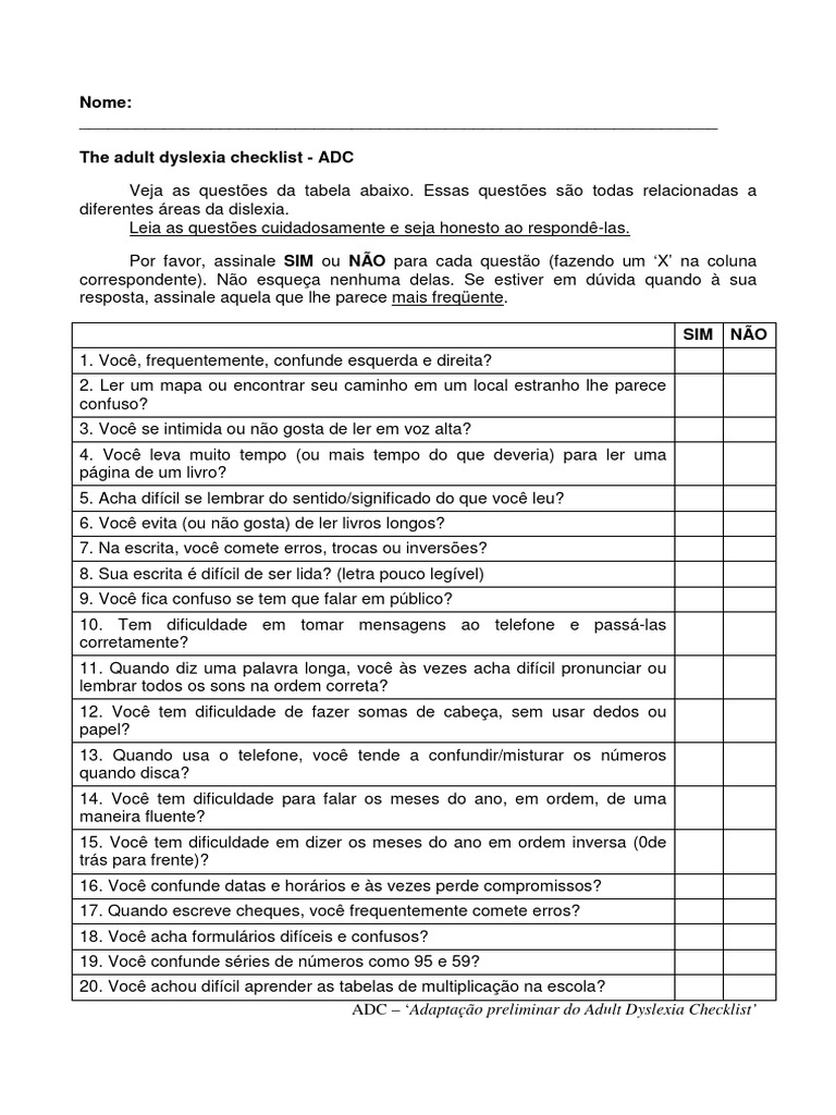 The Adult Checklist Traduzido | PDF