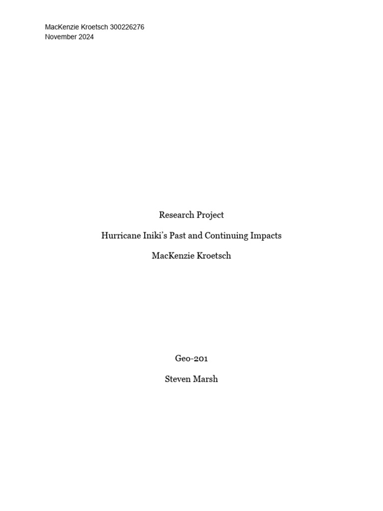 Hurricane Iniki - Research Project | PDF | Natural Disasters | Vortices