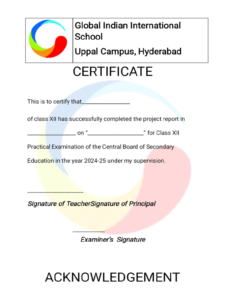CERTIFICATE & Acknowledgement For Project | PDF