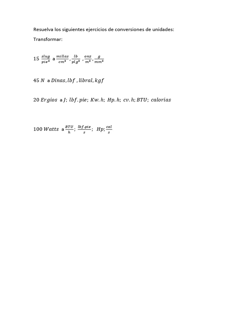 Ejercicios Conversiones | PDF