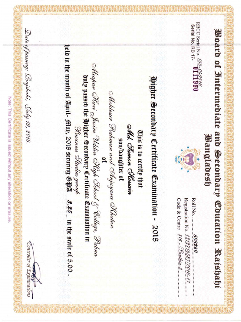 HSC Certificate | PDF