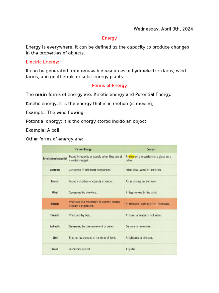ENERGY-6TH Grade | PDF