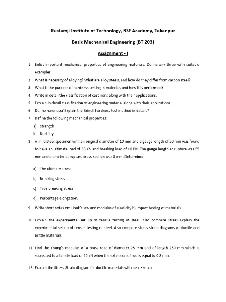 Mechanical Engineering Assignment Overview | PDF