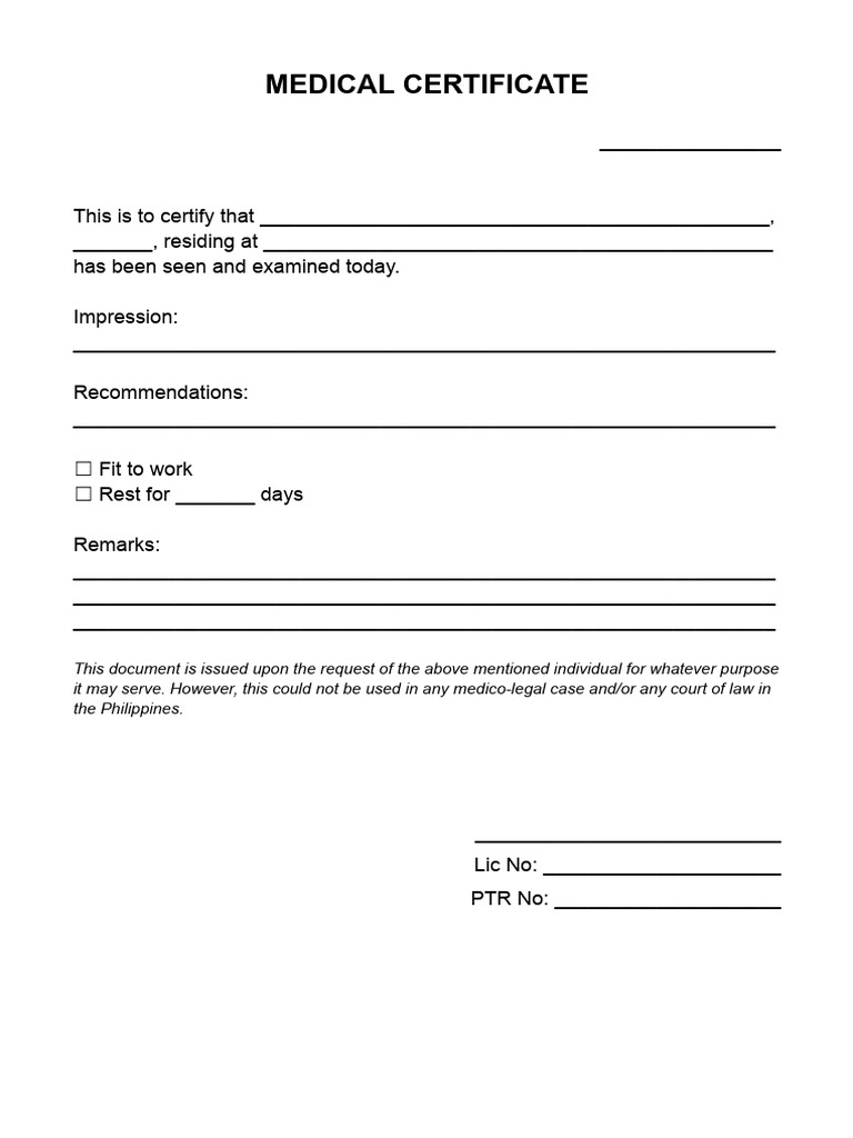 MED CERT TEMPLATE | PDF