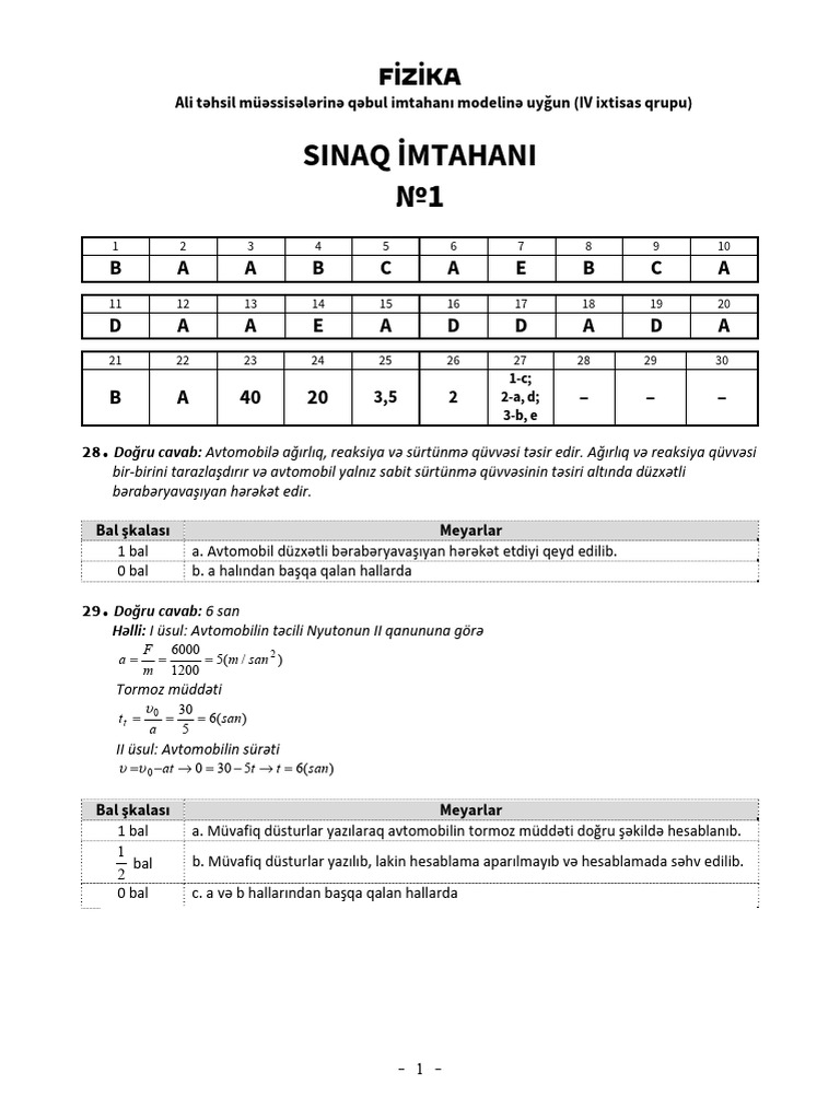 Fizika Qrup 4 AZ Sinaq Tam | PDF