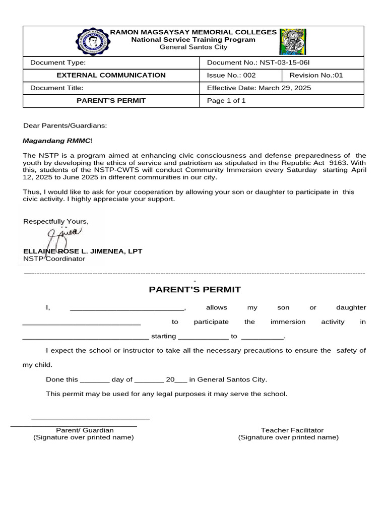 Parents-Permit 2 | PDF