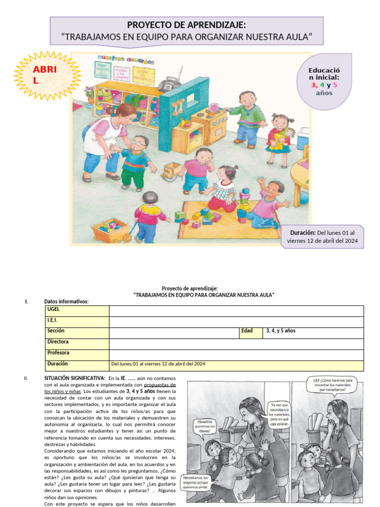 Abril PROYECTO TRABAJAMOS EN EQUIPO PARA ORGANIZAR NUESTRA AULA | PDF ...