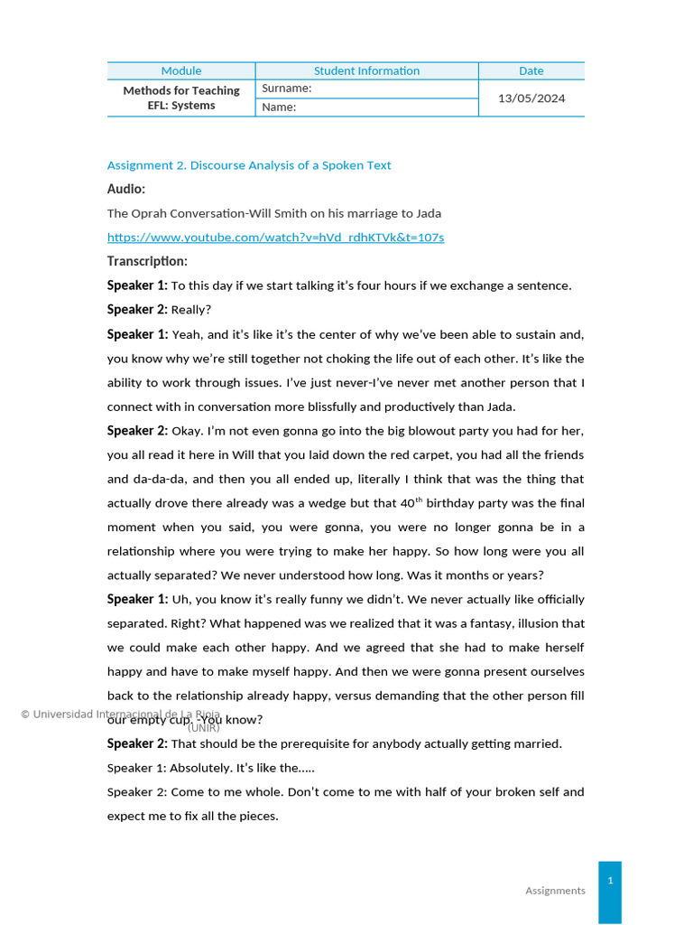 Analysis of A Spoken Text | PDF | Linguistics | Communication