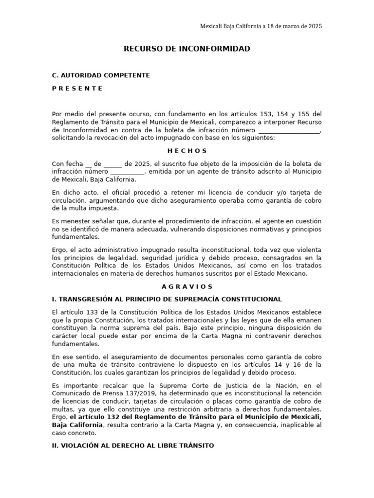 Recurso de Inconformidad | PDF | Constitución | Debido al proceso