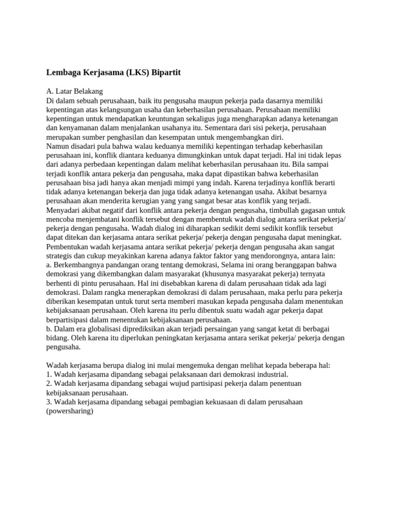 Lembaga Kerjasama Bipartit: Fungsi dan Tugas | PDF