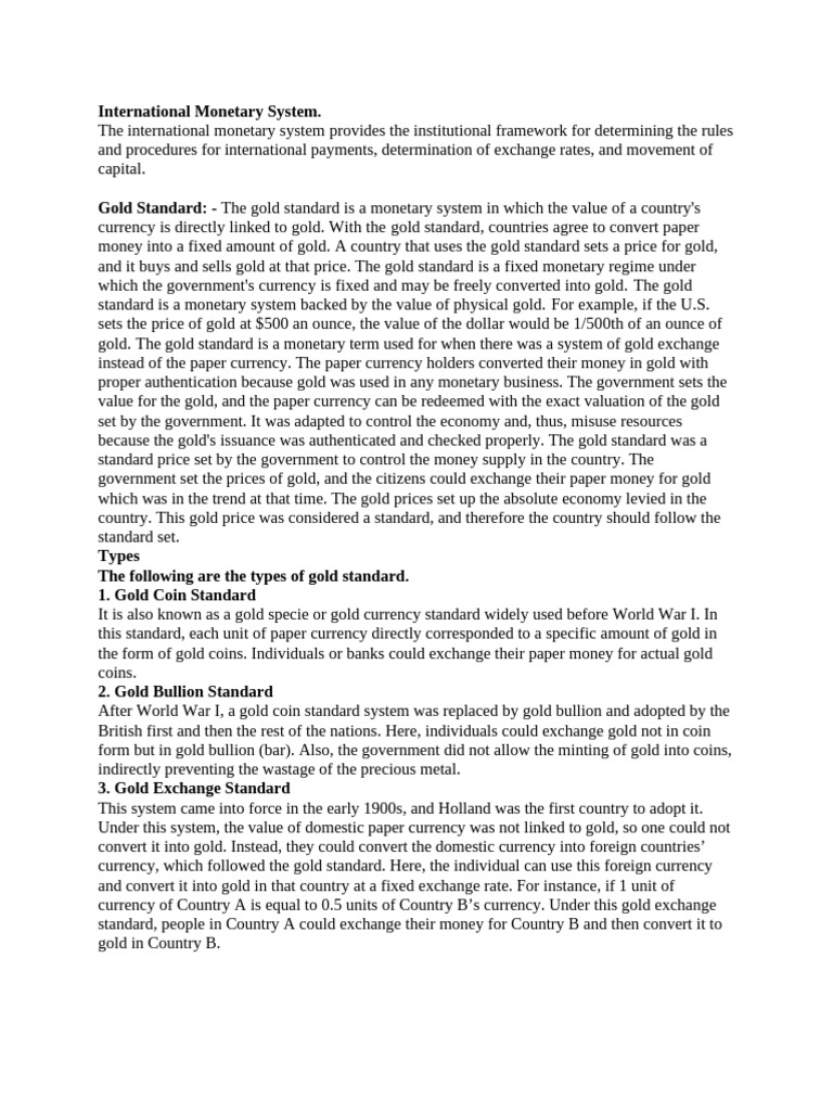International Monetary System | PDF | Money | Gold Standard