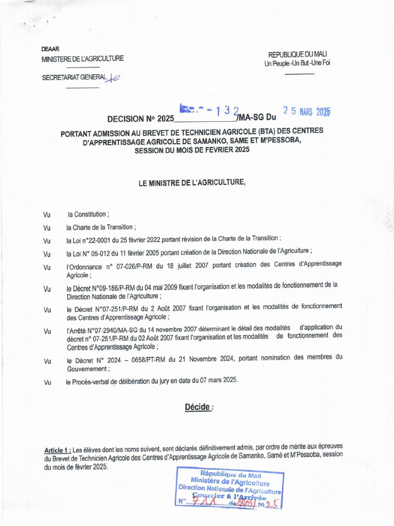 Decission Admission Au Bta 2025 | PDF