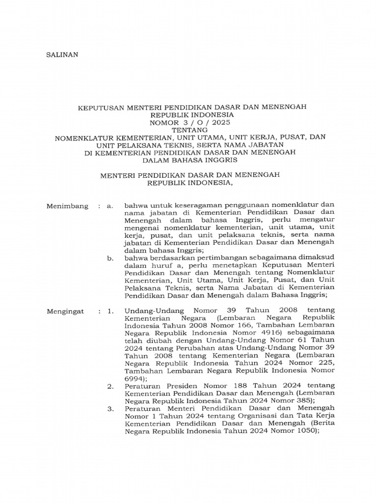 Salinan Kepmendikdasmen Nomor 3_O_2025 CAP | PDF