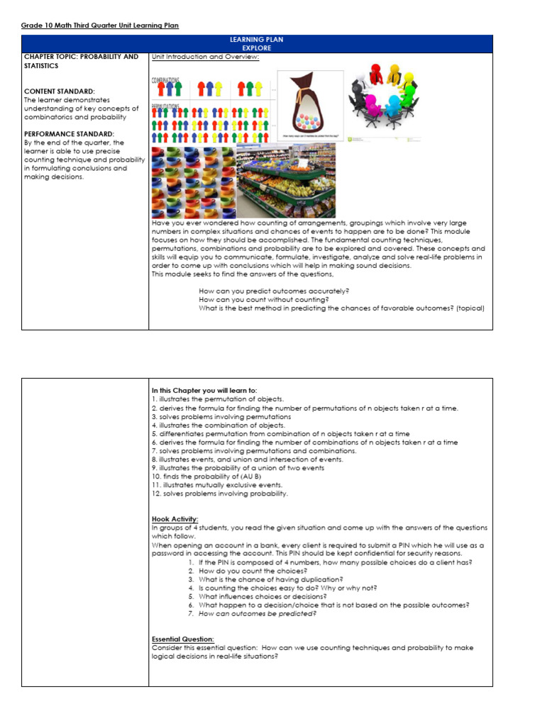 Math Grade 10 Learning Plan 3rd Quarter SY 2024-2025 | PDF | Permutation | Mathematics