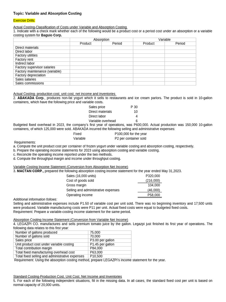 Module 1 - Exercise Drills | PDF | Cost Of Goods Sold | Pricing