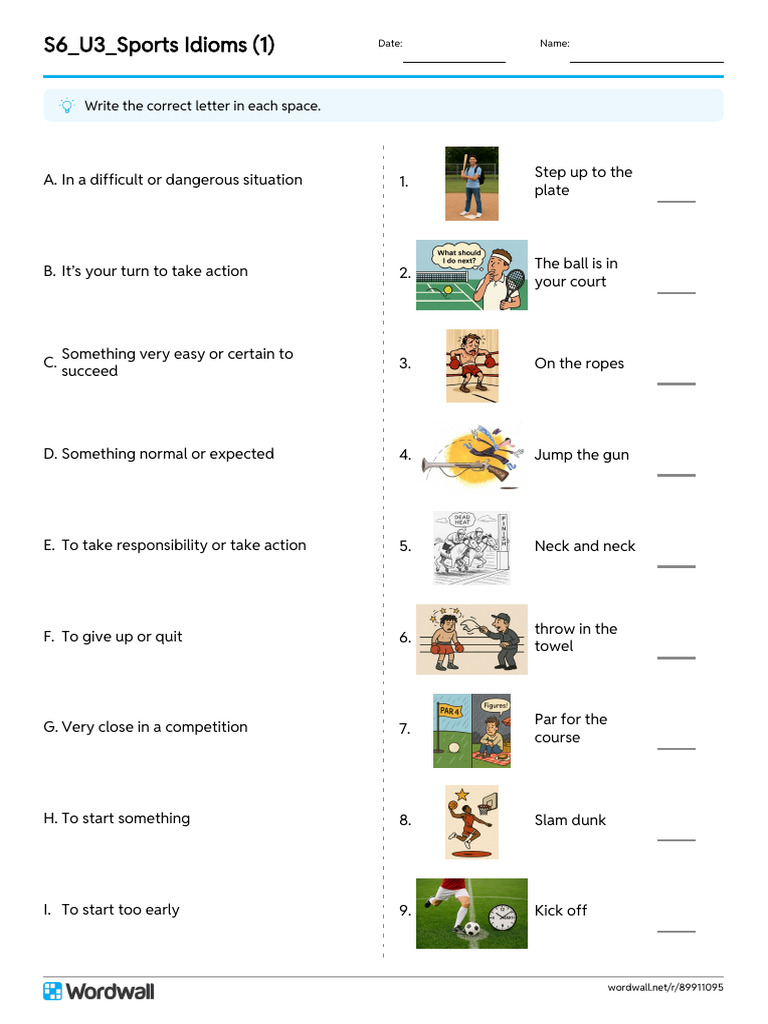 S6u3sports Idioms 1 Match Up Line Drawing | PDF