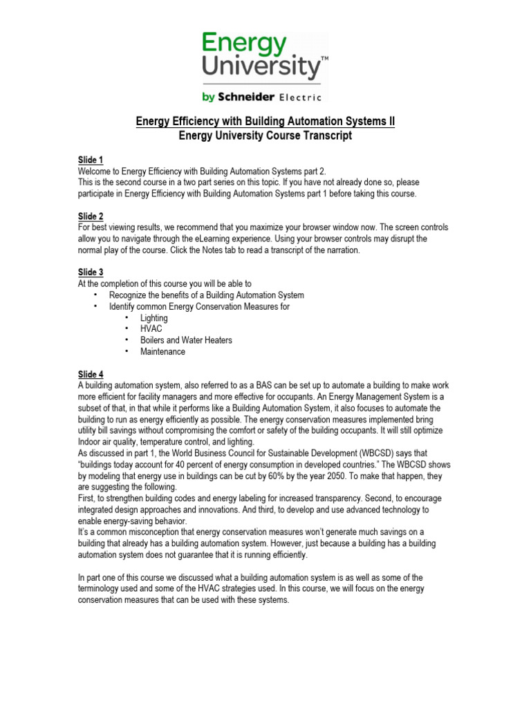 Energy Efficiency With Building Automation Systems II Transcript | PDF ...