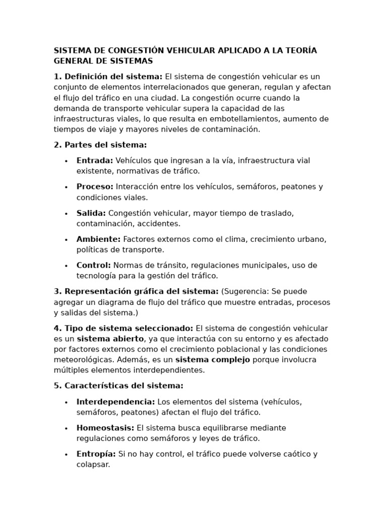 Sistema de Congestión Vehicular: Teoría y Control | PDF | La congestión ...