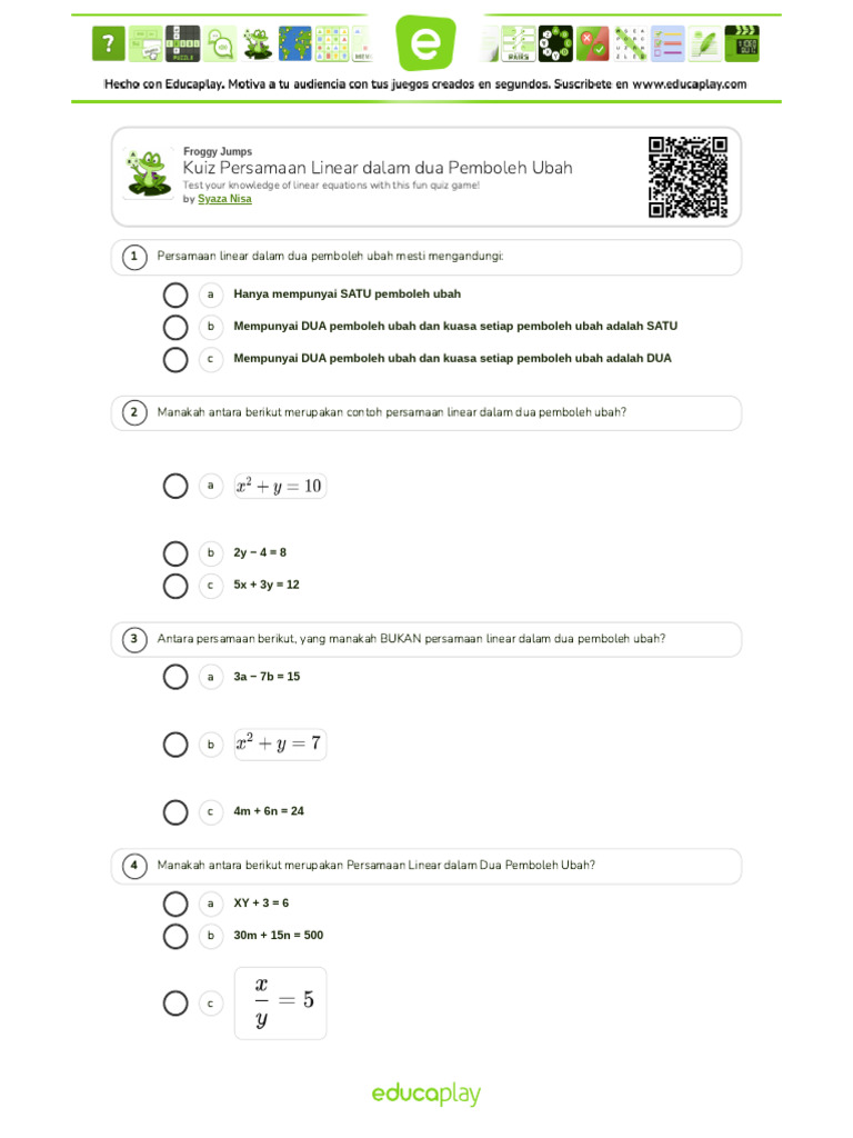 22763981-Linear Equation Quiz | PDF