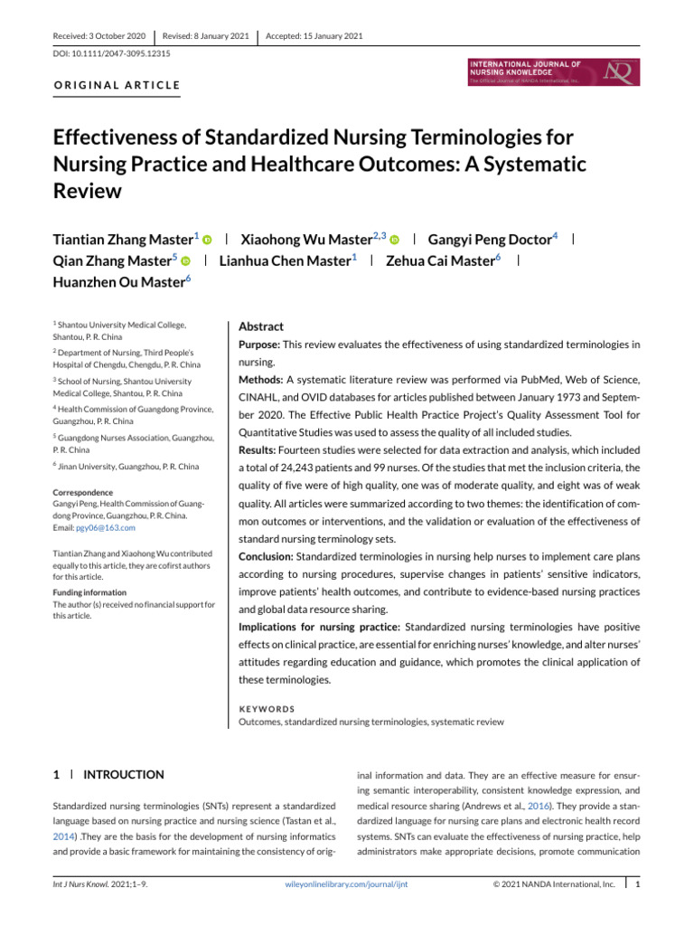 zhang2021 | PDF | Systematic Review | Nursing