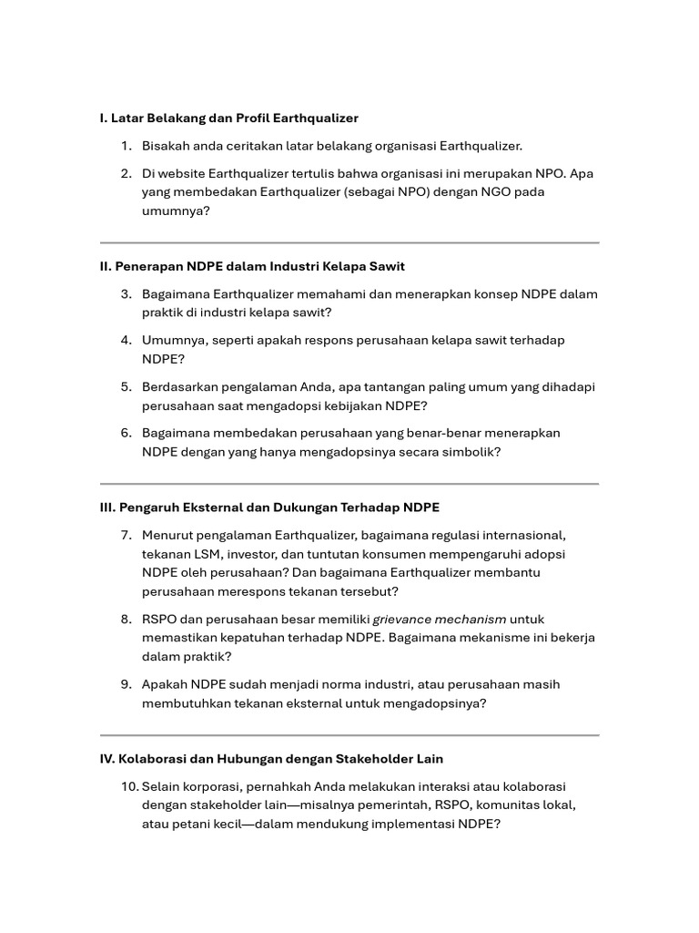 Earthqualizer dan Penerapan NDPE Kelapa Sawit | PDF