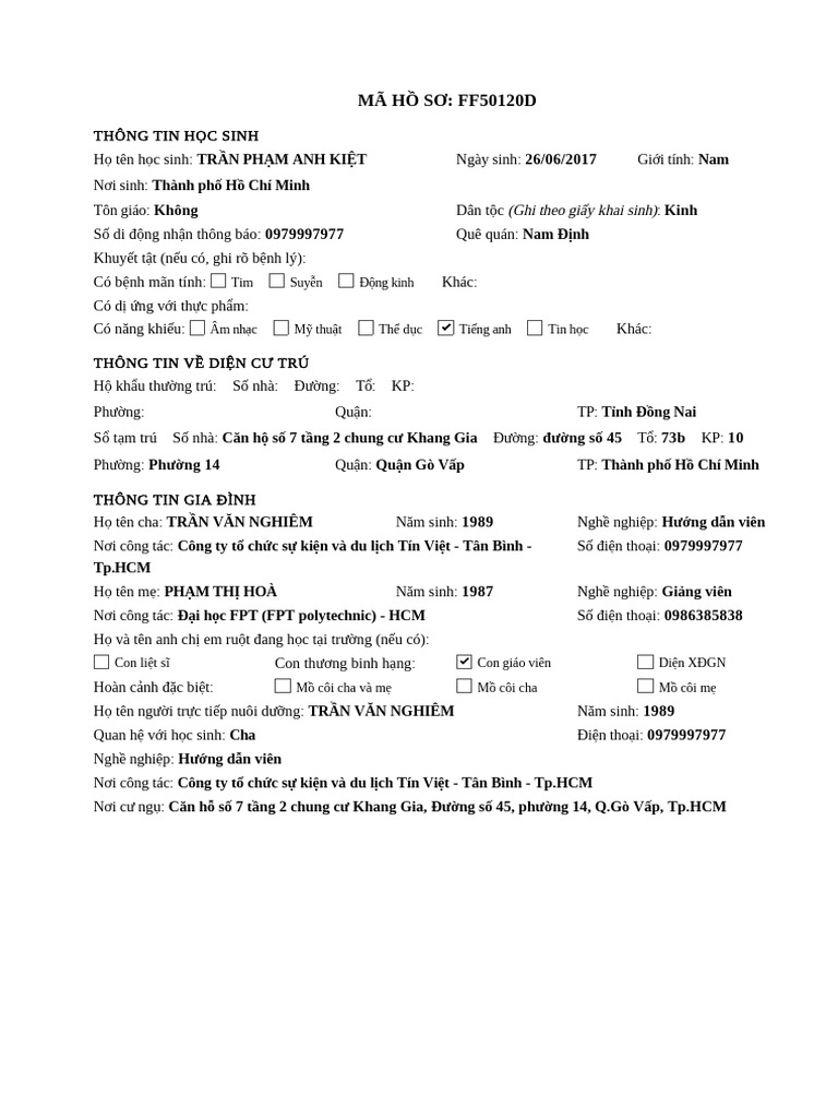 Dang Ky Tuyen Sinh | PDF