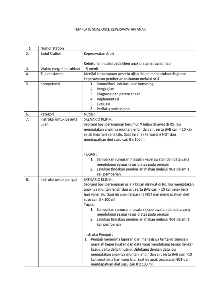 Template Soal Osce Keperawatan Anak | PDF