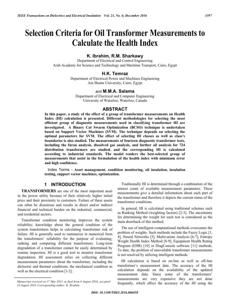 Oil Transformer Health Index Criteria | PDF | Electromagnetism ...