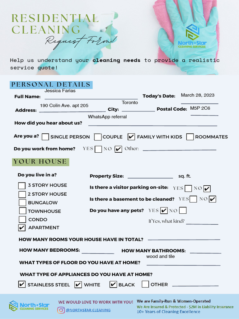 Residential Cleaning REQ Form 2.3 | PDF | Home