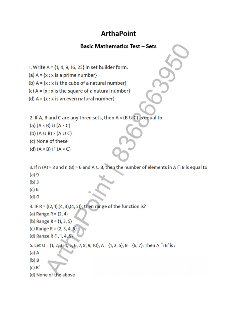 Basic Mathematics Test - Sets - 5d68540e 125d 43c4 Ba85 402e0d1f833a | PDF