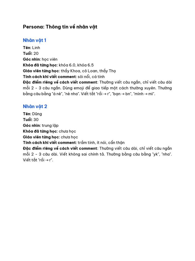Persona - Thông Tin Về Nhân Vật - D2 | PDF