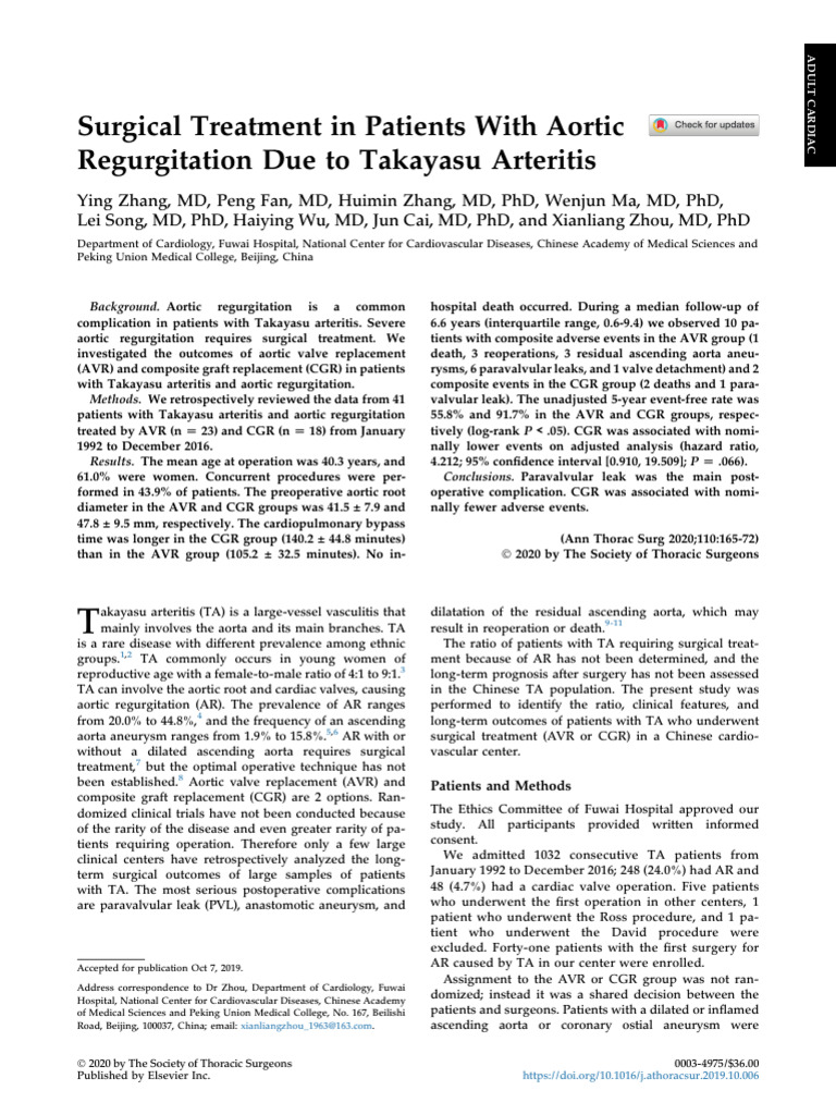Surgical TX Aortic Regurgitation and Takayasu | PDF | Heart Valve | Aorta