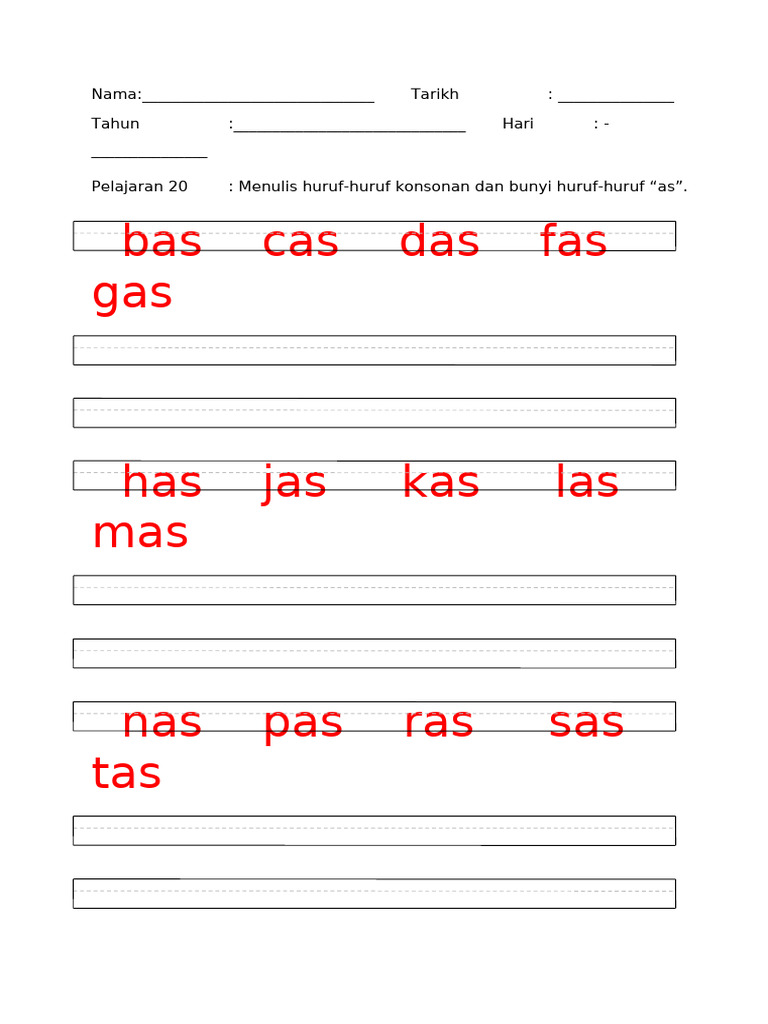 Latihan Menulis Huruf Konsonan "as" | PDF