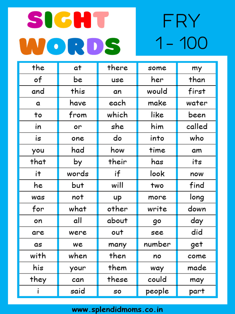 FRY Sight Words 1 100 Merge | PDF | Senses | Face