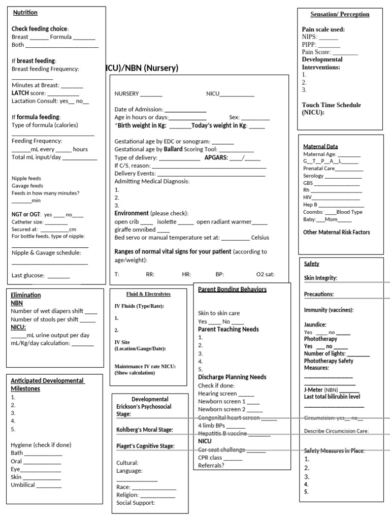 Word Nicu&Nbn Assessment & Core Map | PDF | Neonatal Intensive Care ...